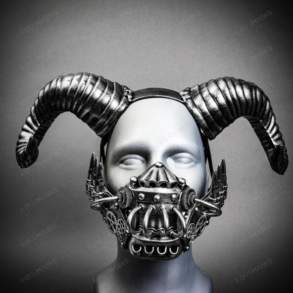 ILOVEMASKS | Accessories | Silver Devil Ram Horn Headband W Mouth Cover ...